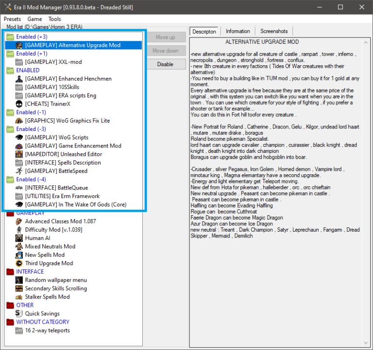 How to install Alternative Upgrades mod via ERA 3 Launcher - Heroes 3.5 ...